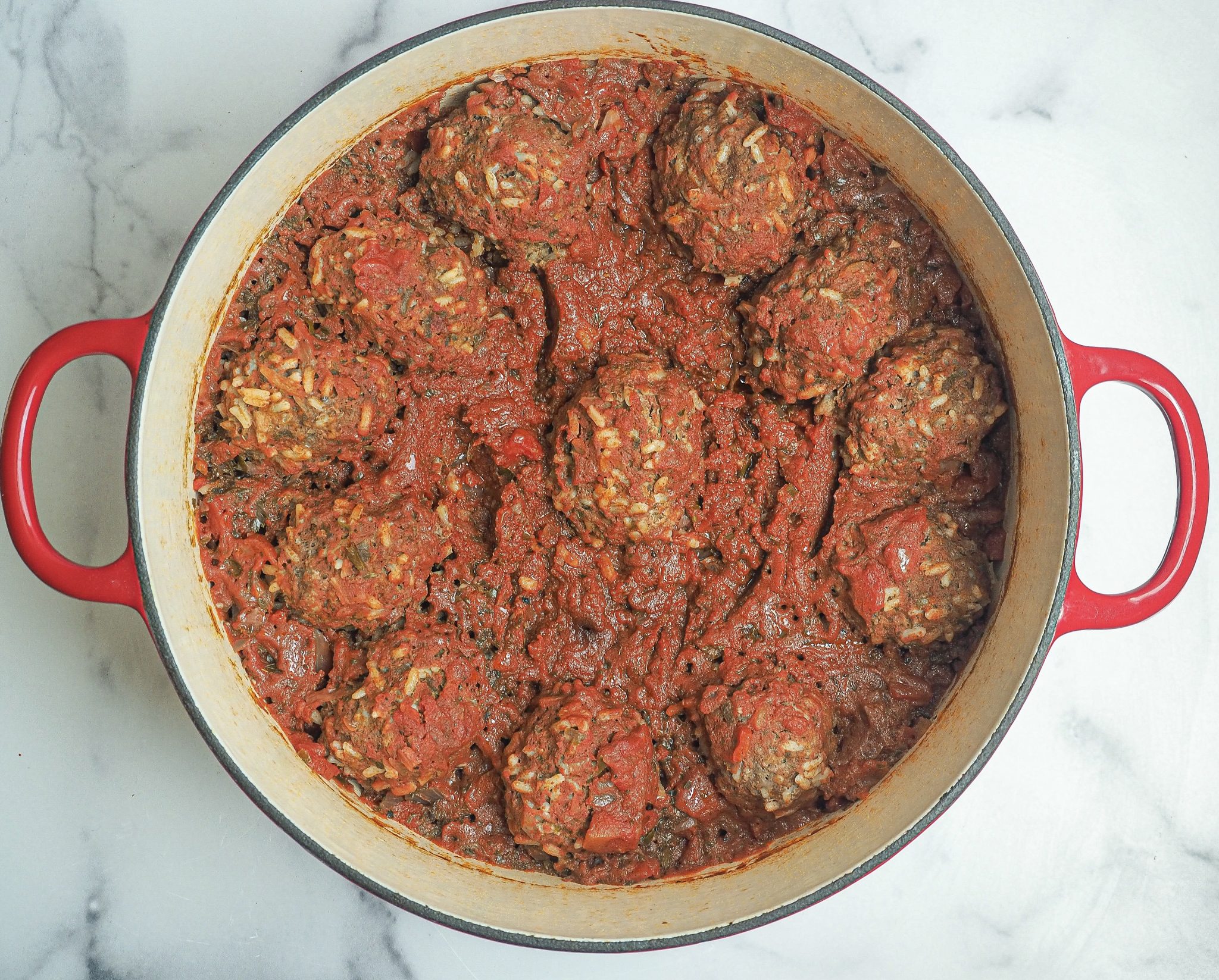 Meatballs With Rice In Greek Tomato Sauce or "Youvarlakia"